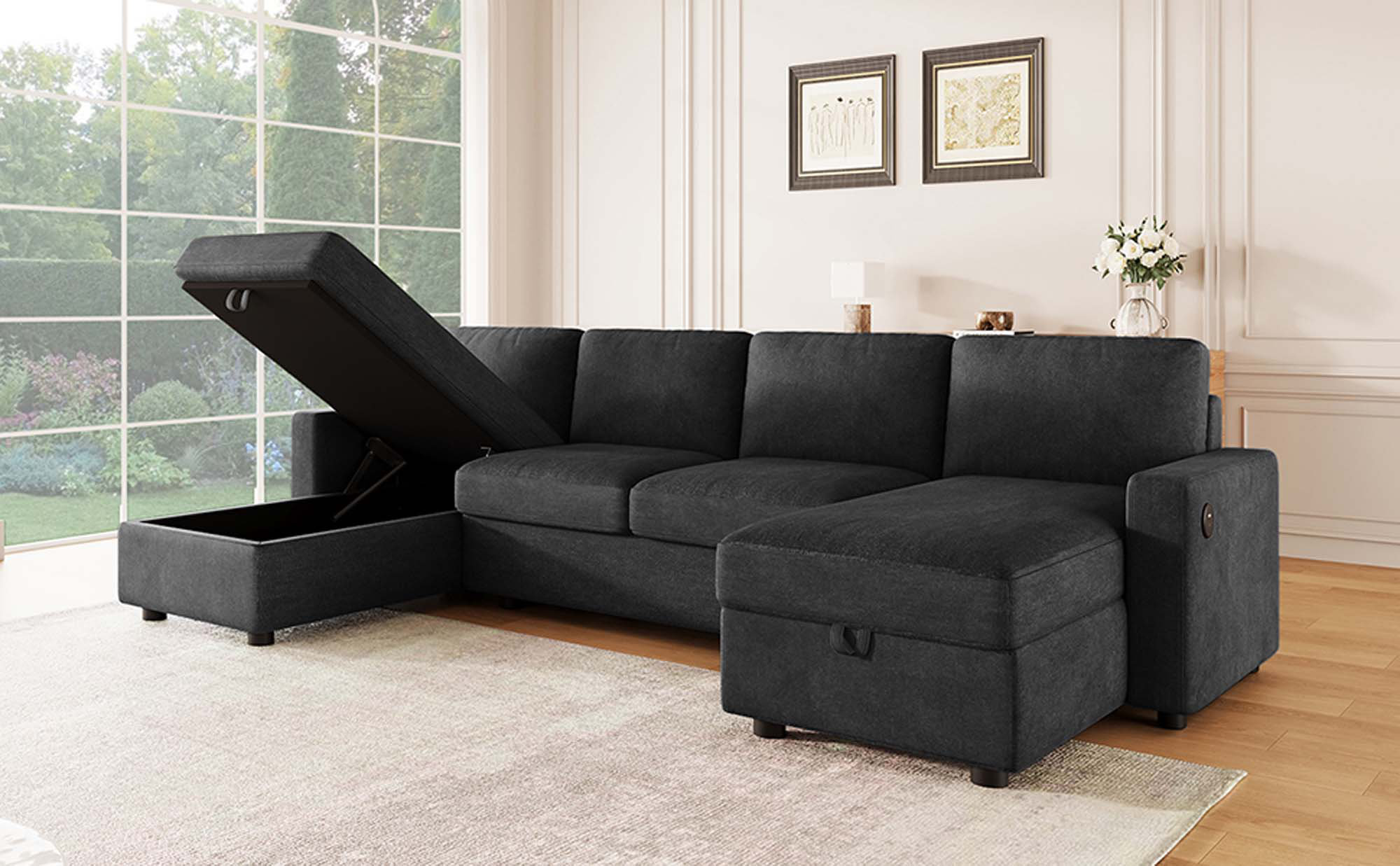 Latitude Run® 103.9" Sectional Sofa Convertible Sectional Sofa U-shaped Sofa with Two Storage ...